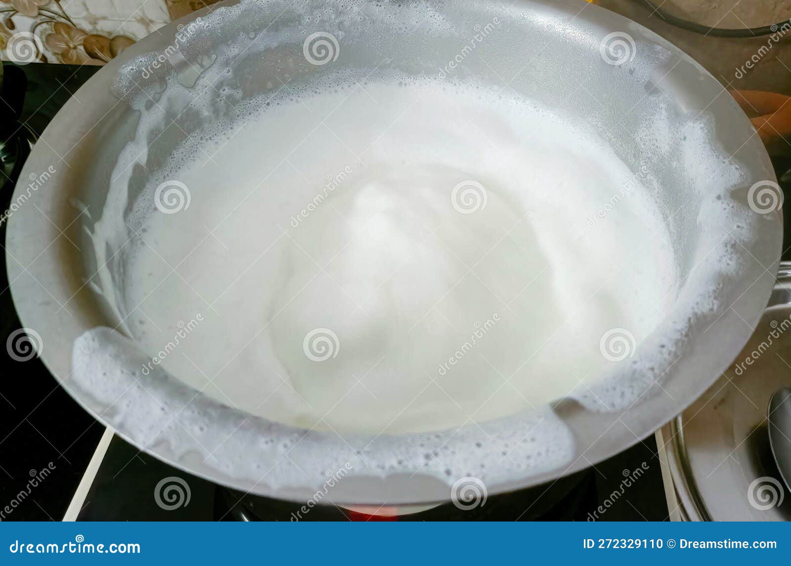Cows Milk Boiled and Overflowing. Boiling Milk Stock Photo - Image of ...