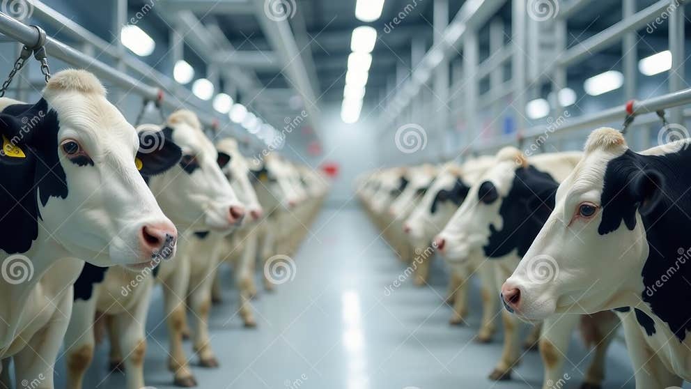 Cows Standing in a Row at a Milk Processing Plant Stock Image - Image ...