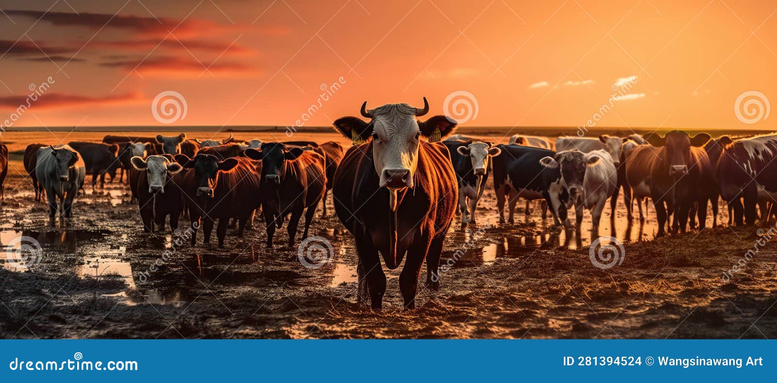 Cows in Sunset Generative AI Stock Illustration - Illustration of steak ...