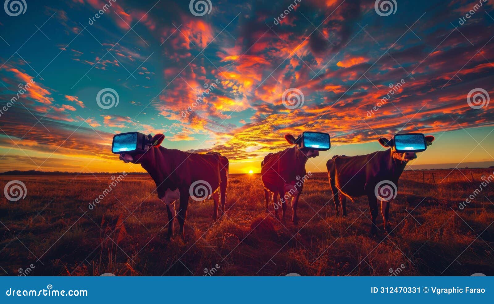 Cows with Virtual Reality Headsets at Sunset Stock Image - Image of ...