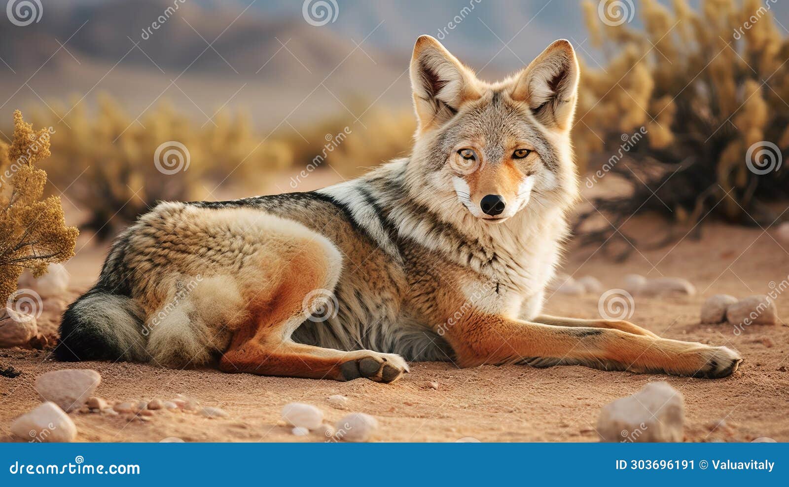 Coyote Lying in the Desert. Wildlife Image of a Coyote Lying in the Sun ...