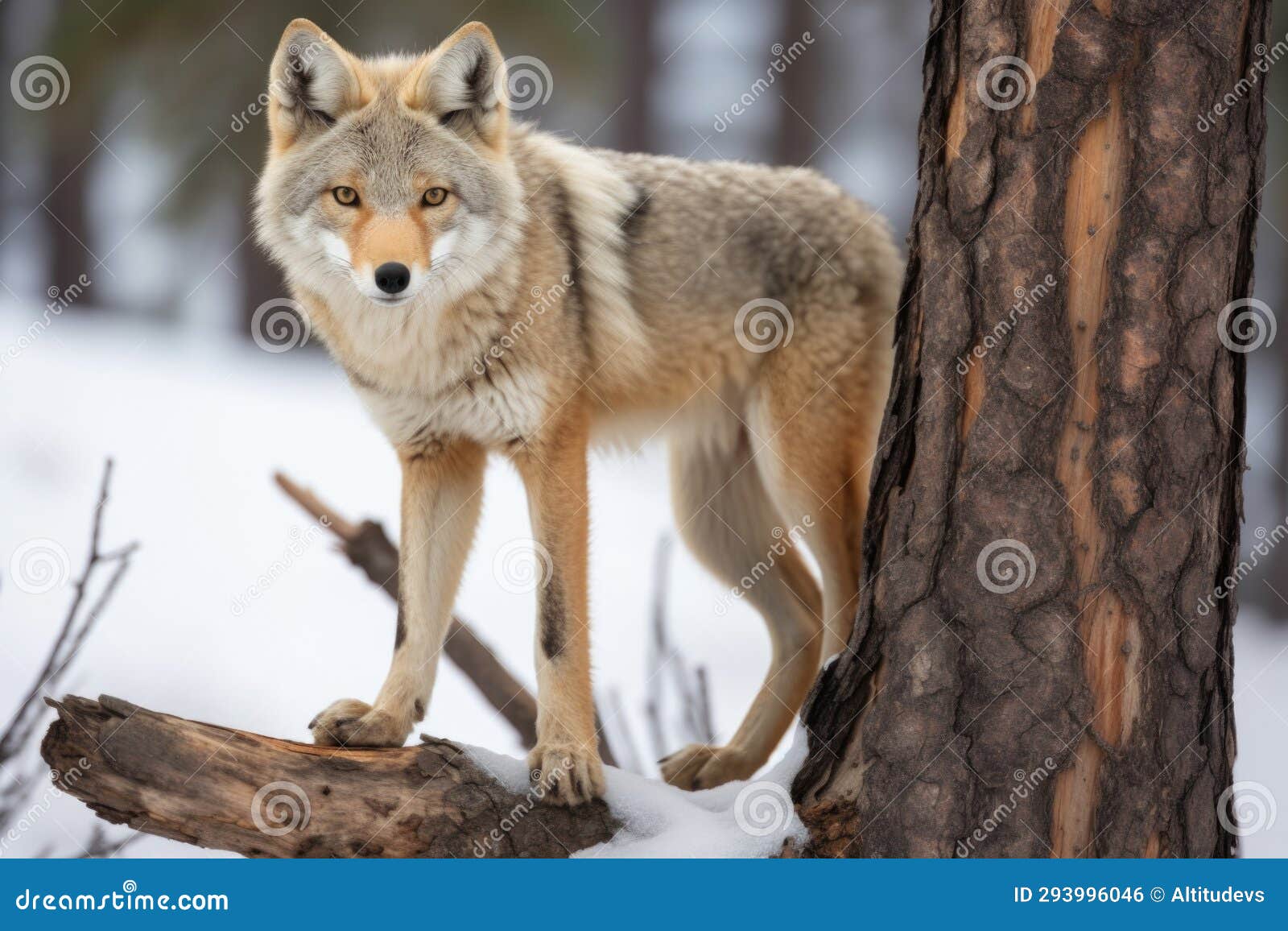 A Coyote Marking Its Territory on a Tree Stock Photo - Image of ...