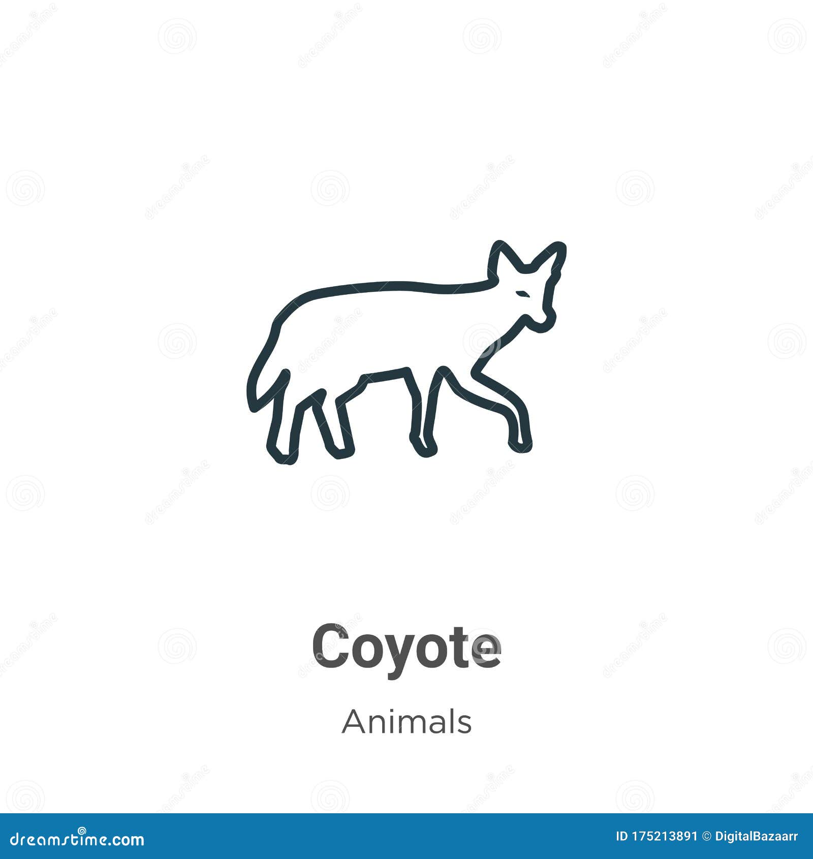 Coyote Outline Vector Icon. Thin Line Black Coyote Icon, Flat Vector ...