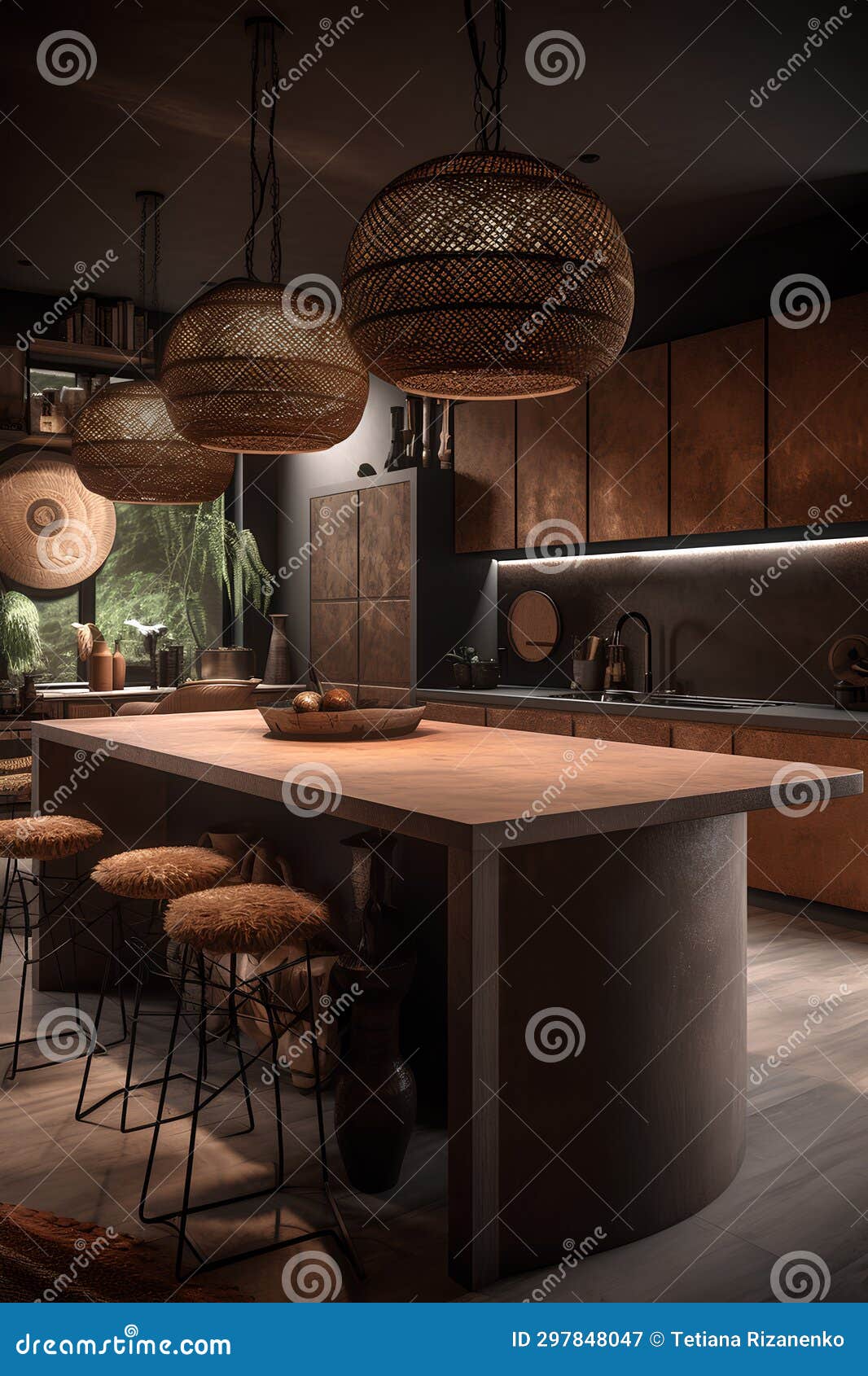 Cozy African Style Kitchen Interior in Modern House Stock Illustration ...