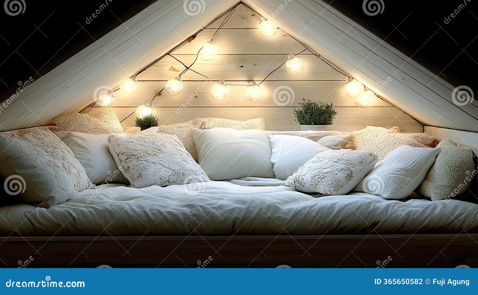 Cozy Attic Bedroom With Built-in Bookshelves And Skylights Royalty-Free ...