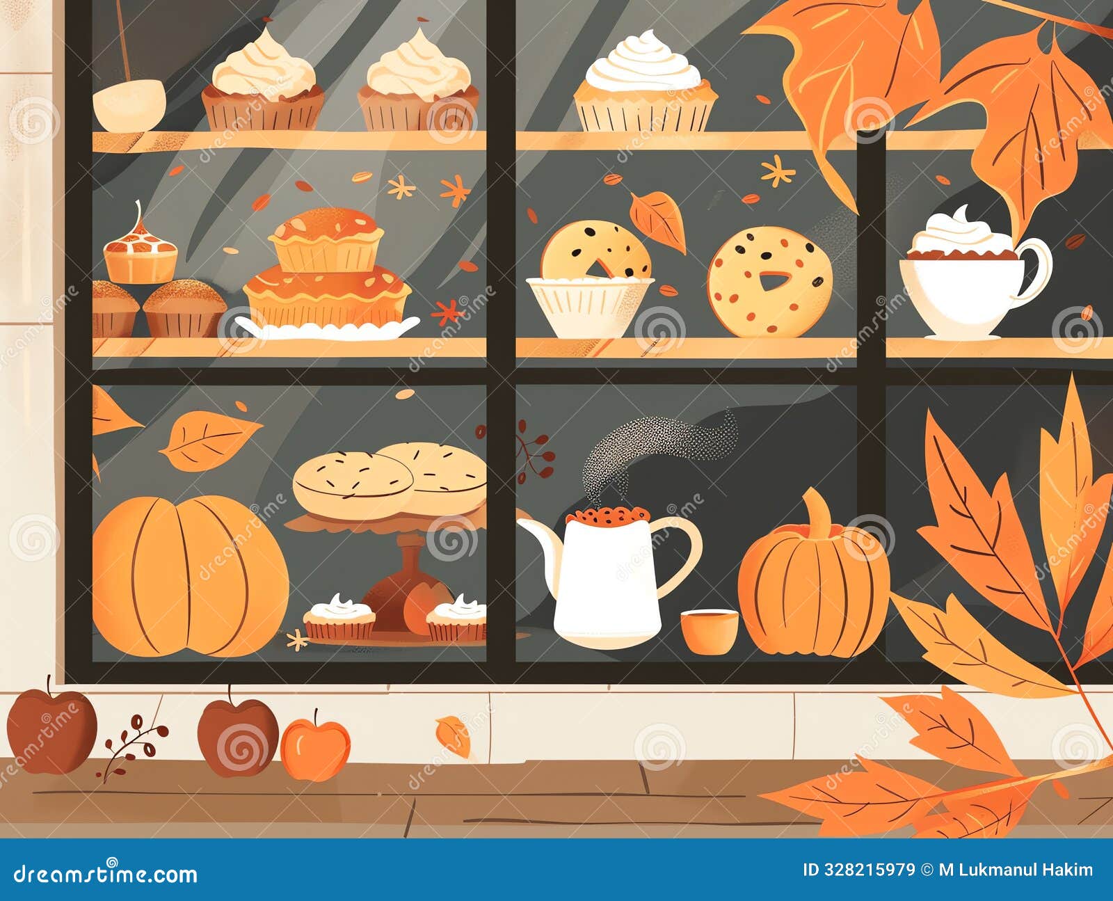 Cozy Autumn Bakery Window Display Stock Image - Image of food ...