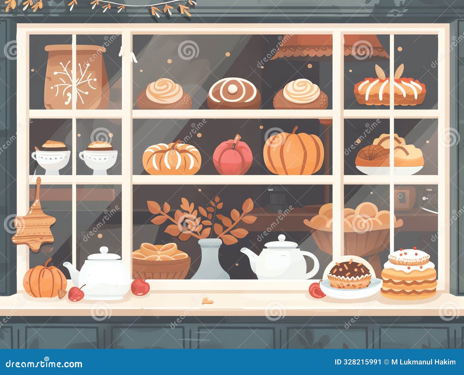 Cozy Autumn Bakery Window Display Stock Image - Image of festive ...