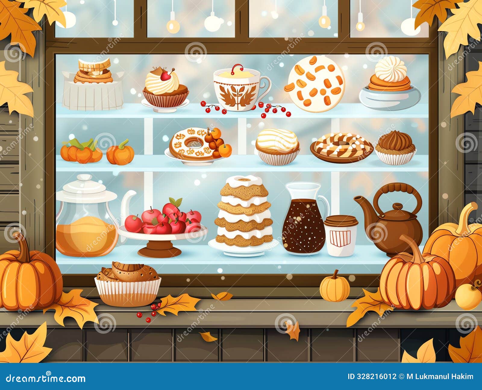 Cozy Autumn Bakery Window Display Stock Photo - Image of october, cakes ...