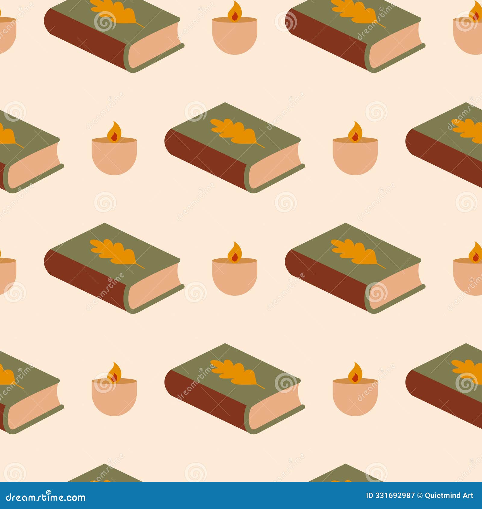 Cozy Autumn Reading Seamless Pattern with Books and Candles for Print ...