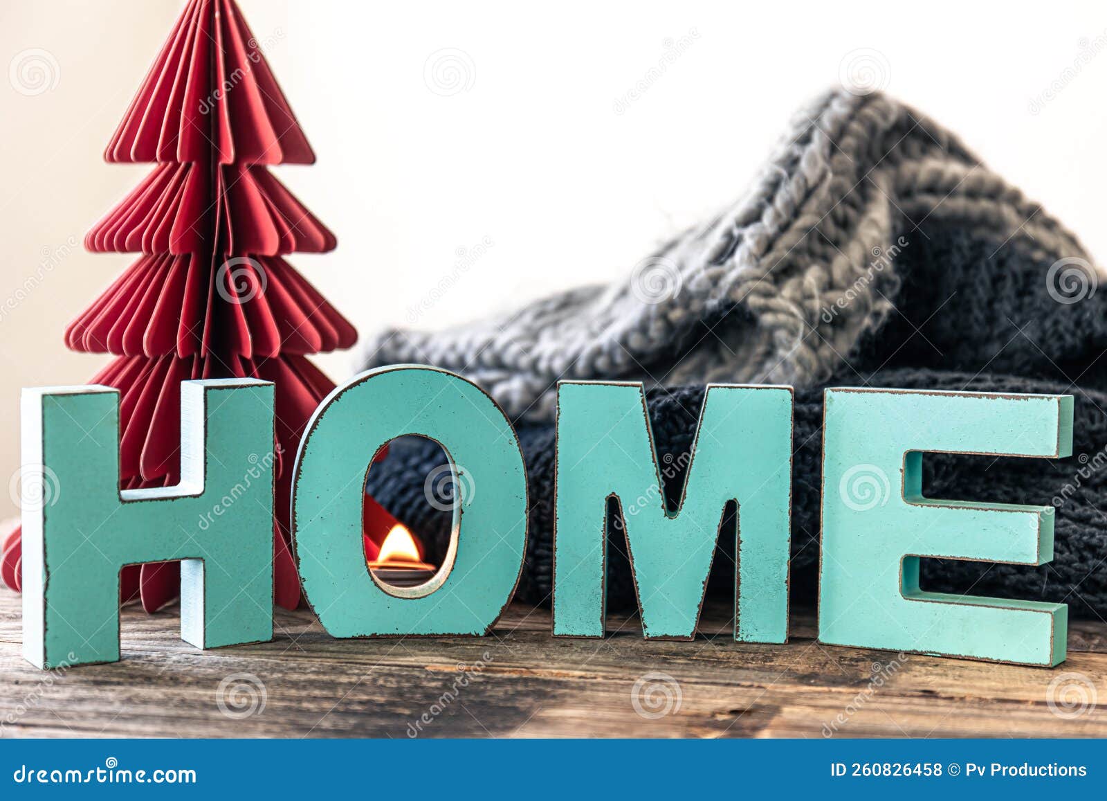 Cozy Background with Decorative Word Home and Home Decor Details. Stock ...