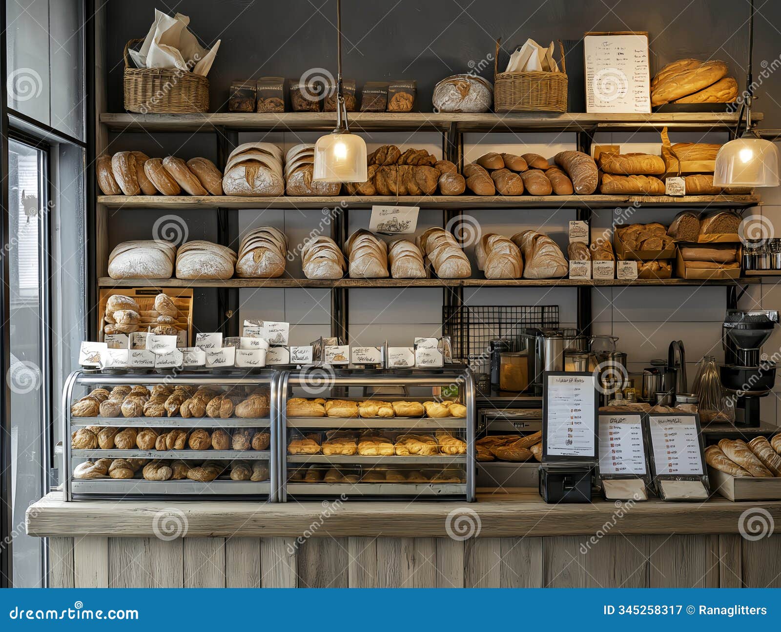 Cozy Bakery Interior Filled with Fresh Pastries and Breads on Display ...
