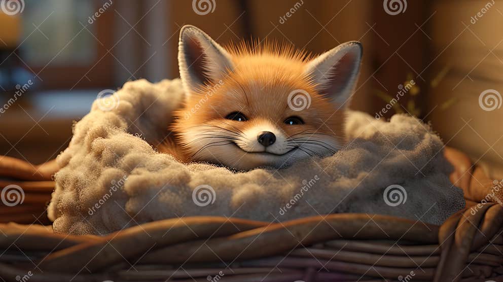 Cozy Bed Cradles a Smiling Fox Cub Stock Illustration - Illustration of ...