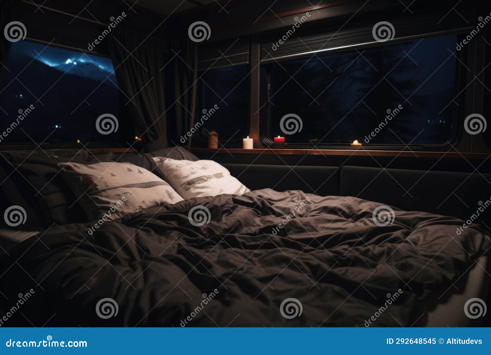 A Cozy Bed in a Dark, Clean Room Stock Illustration - Illustration of ...