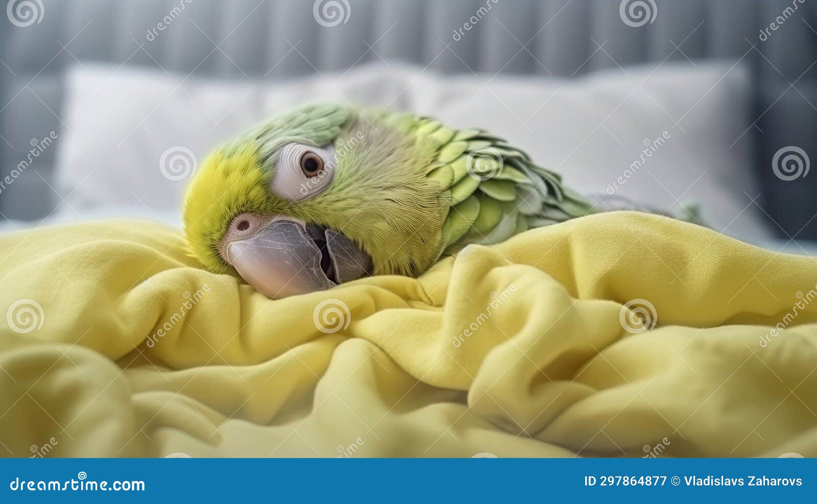 Cozy Bed Hosts a Smiling Parrot Stock Illustration - Illustration of ...