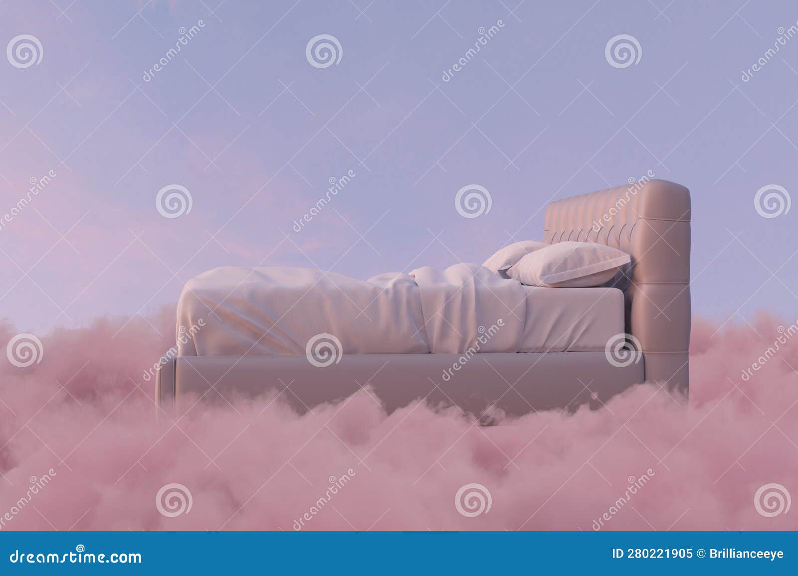 Cozy Bed Over Fluffy Clouds at Night Stock Illustration - Illustration ...
