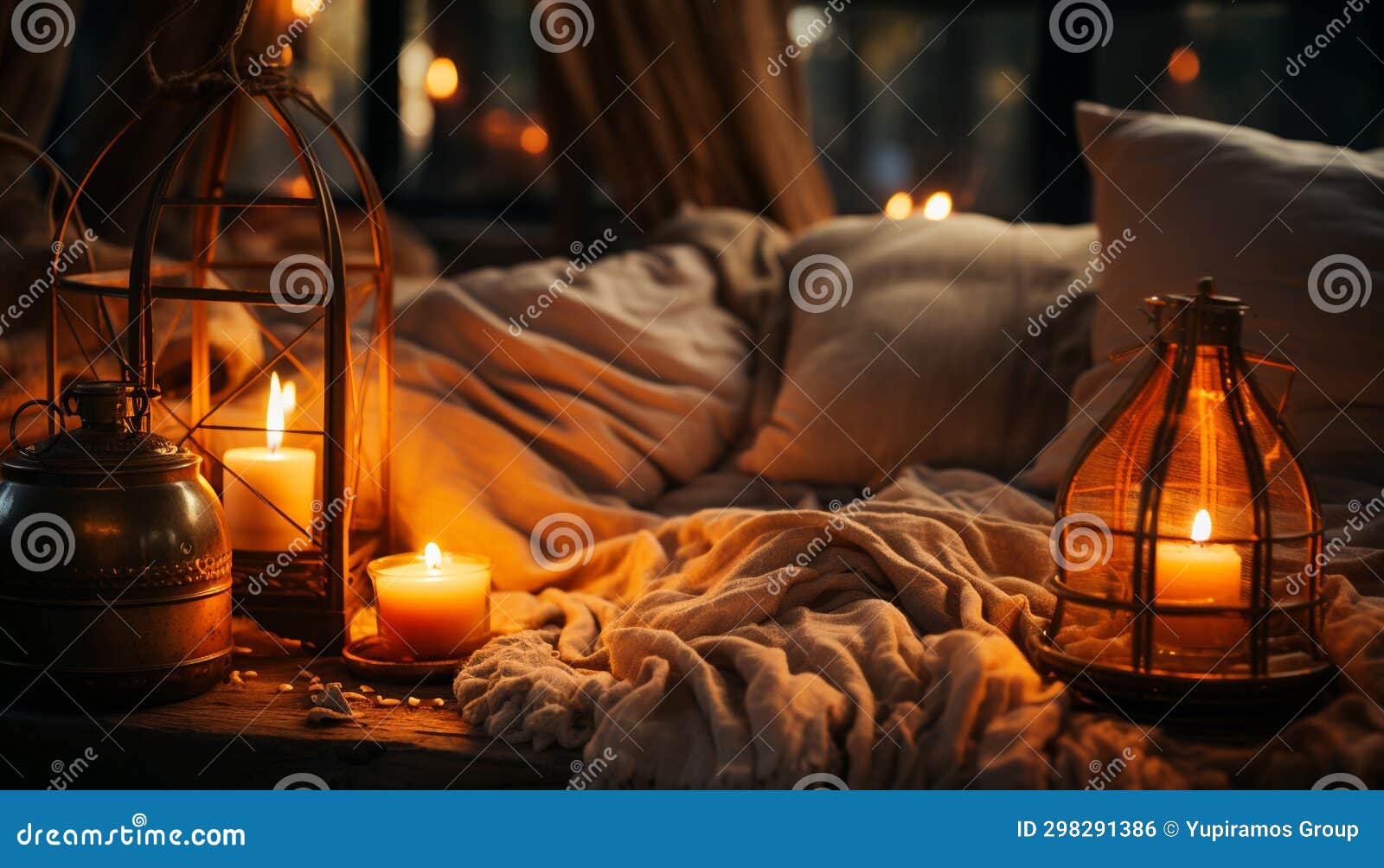 Cozy Bedroom, Candlelight Glows, Tranquil Scene, Comfortable Relaxation ...