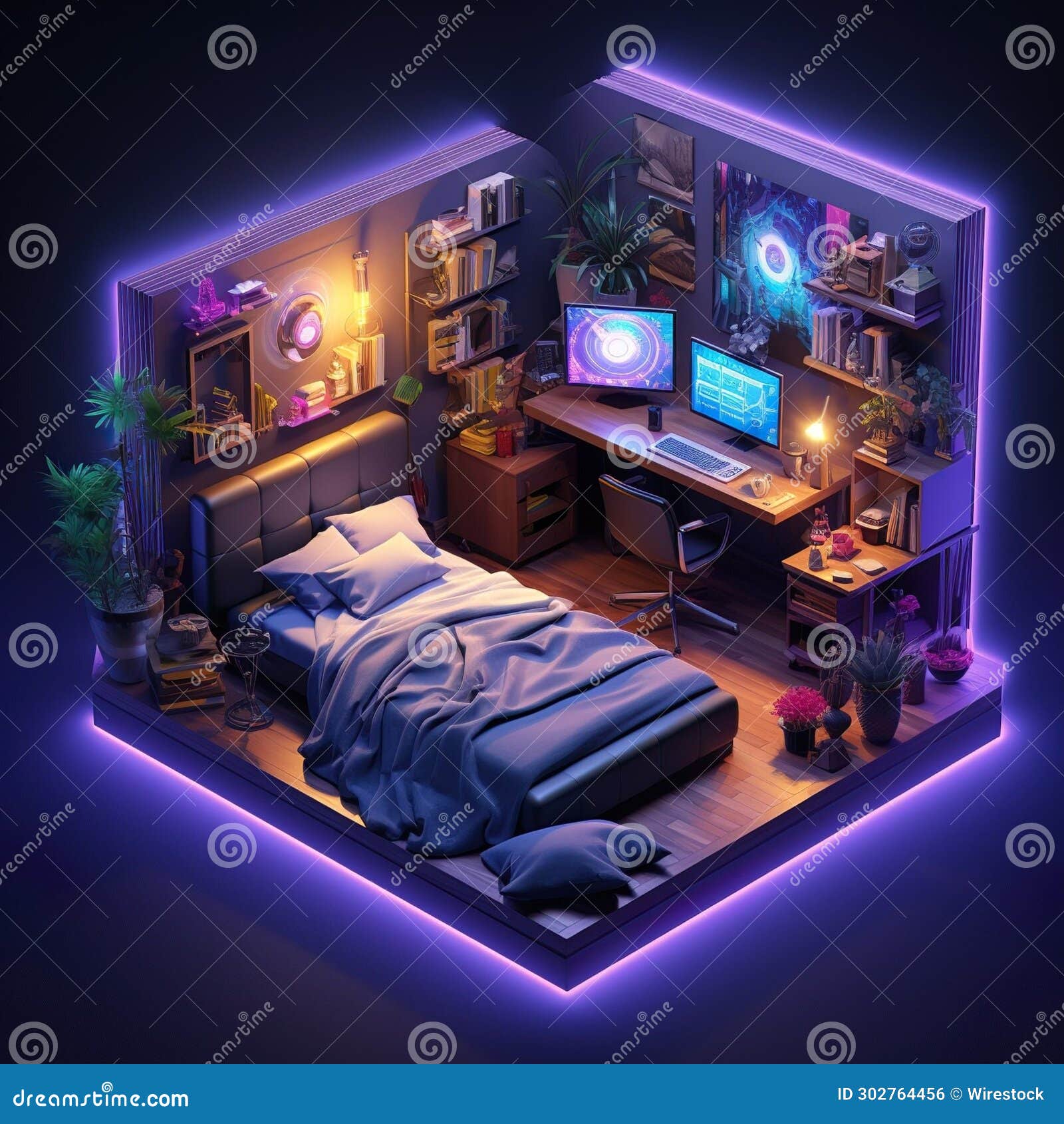 Cozy Bedroom, Complete with a Small Bed, a Desk with a Computer, and ...