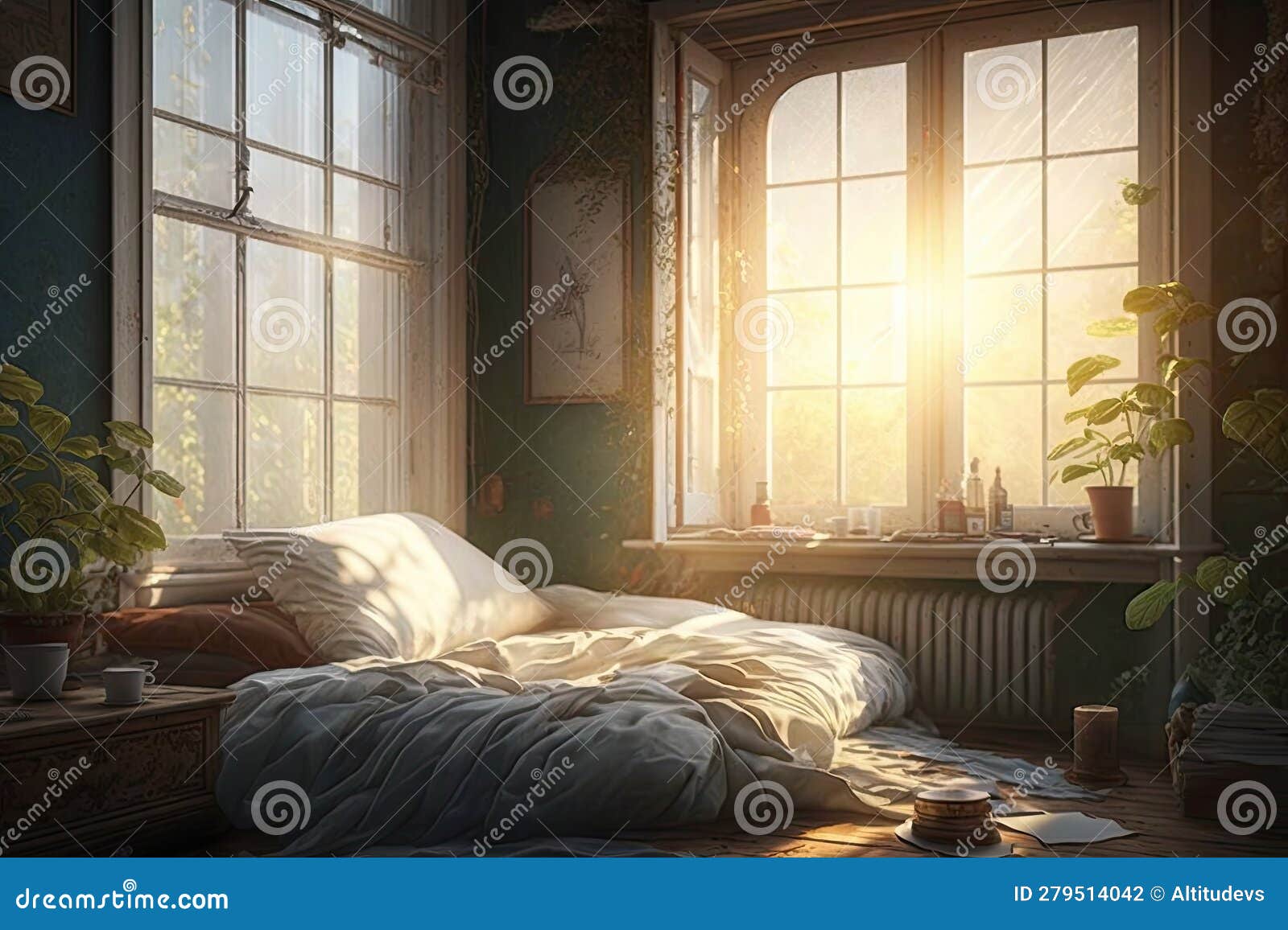 A Cozy Bedroom, with Sunlight Streaming in through the Window and ...