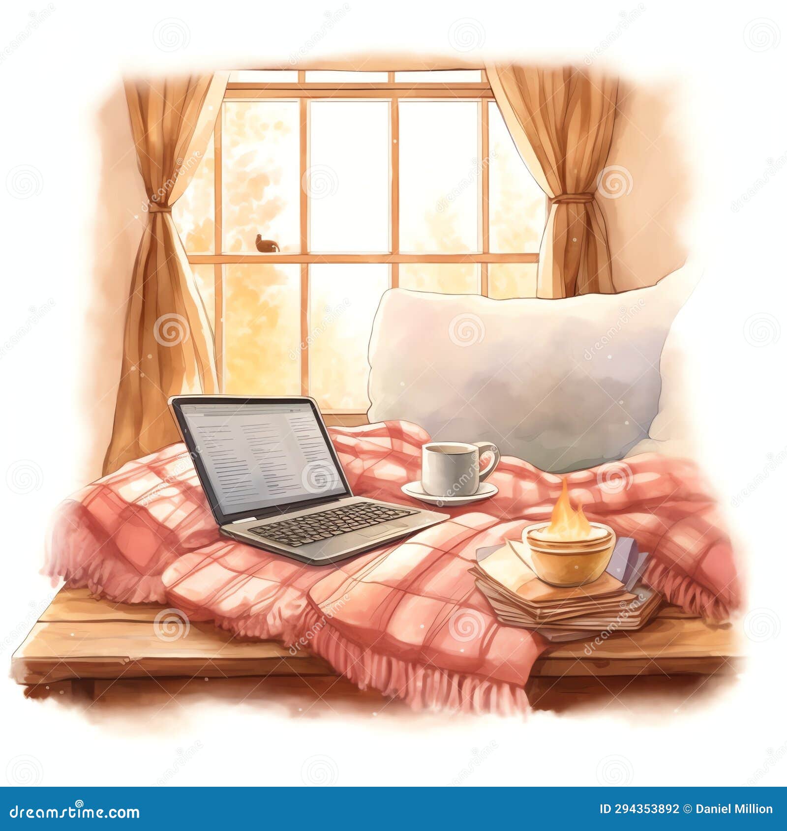 Cozy Blanket and Laptop Work Office Background Stock Photo - Image of ...
