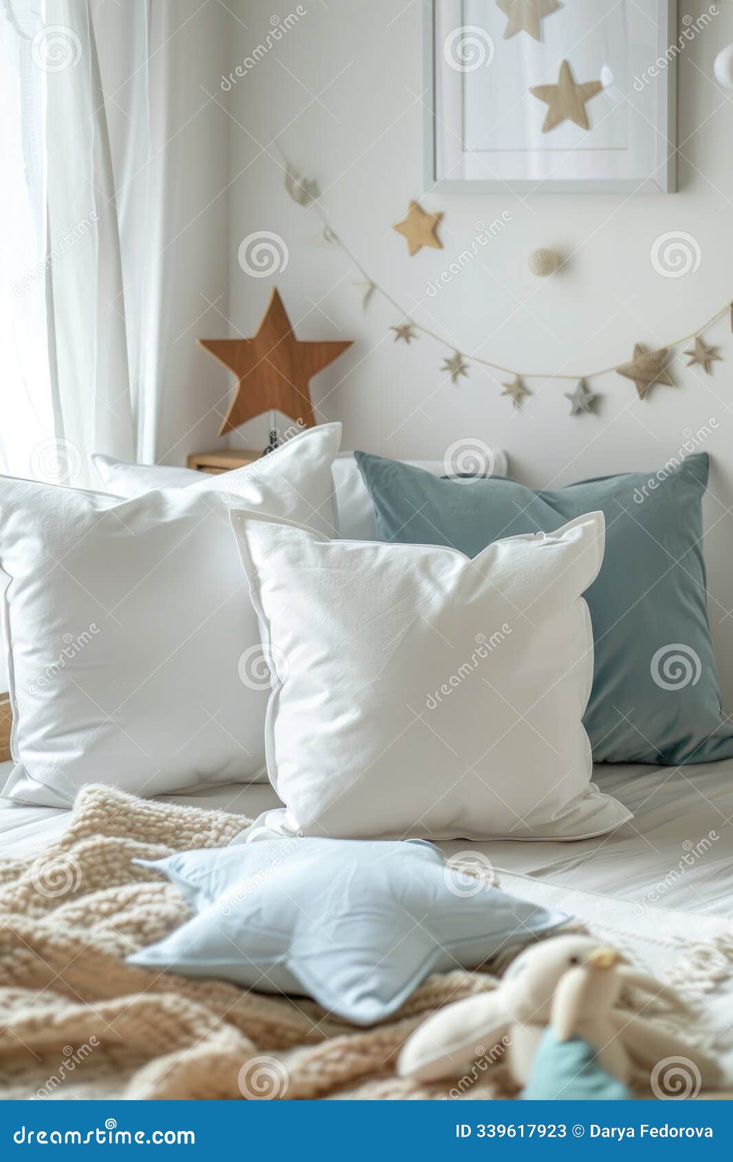 Cozy Boho Bedroom with String Lights and Star Decor Stock Image - Image ...