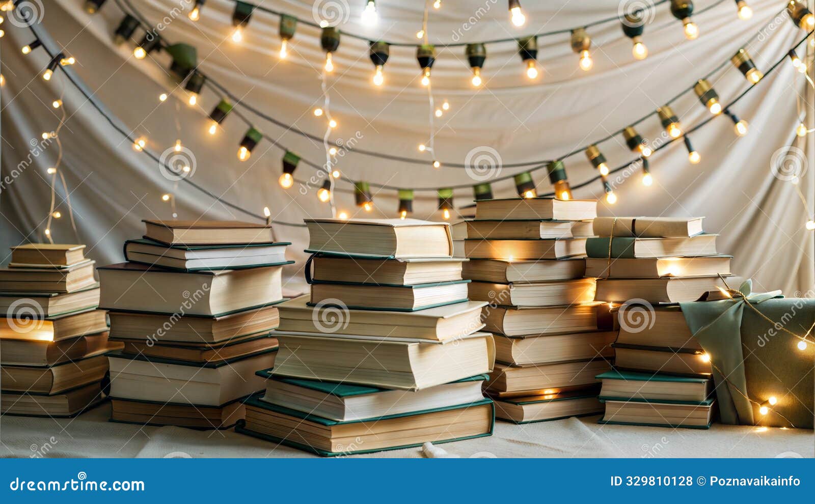 Cozy Book Fair Banner with Stacks of Books Stock Photo - Image of ...