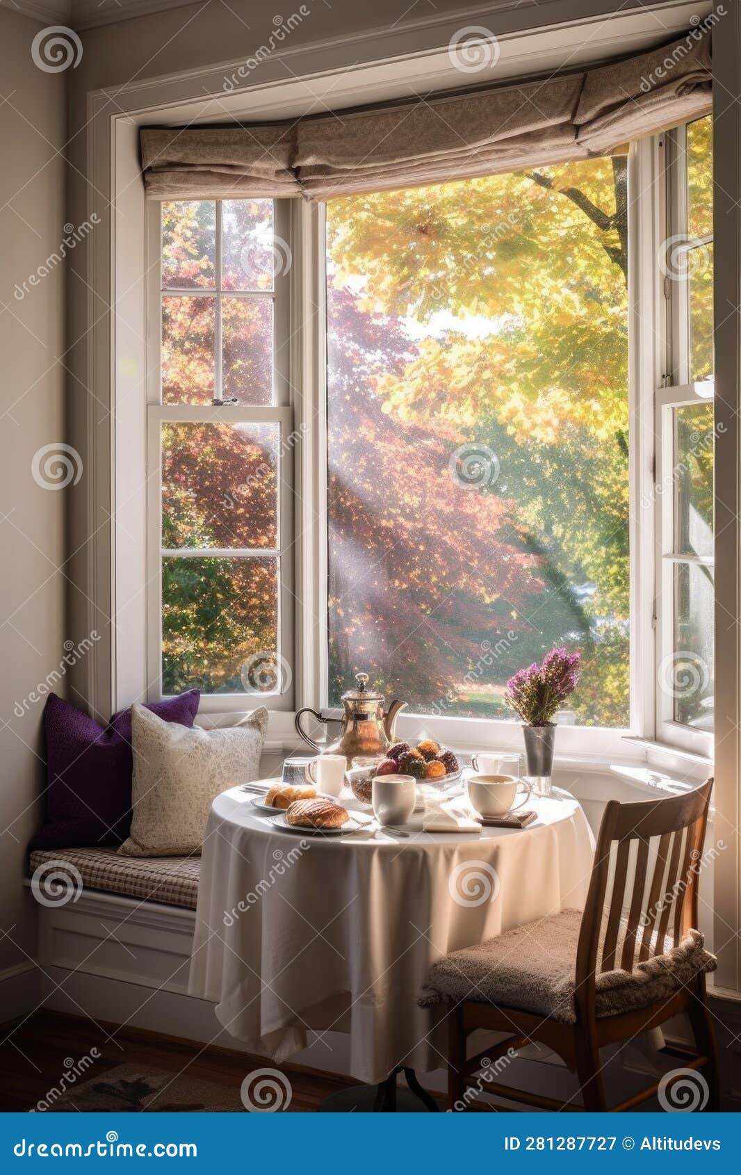 A Cozy Breakfast Nook With A Built-in Bench, A Round Table, And Natural ...
