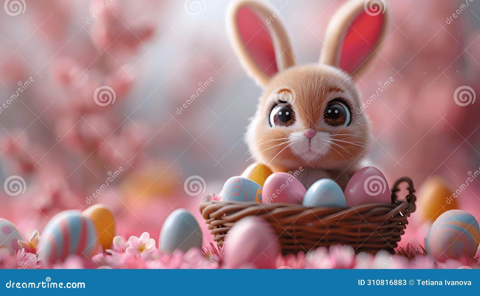 A Cozy Bunny Scene, Easter Eggs in Tow. Stock Illustration ...
