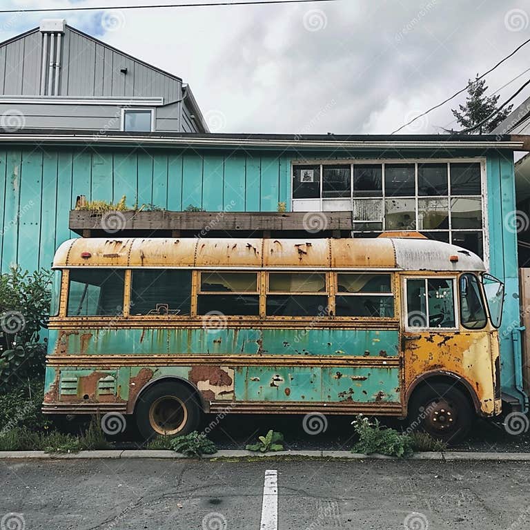 Cozy Bus Stop with a Quaint, Small Bus Ready for Passengers Stock ...
