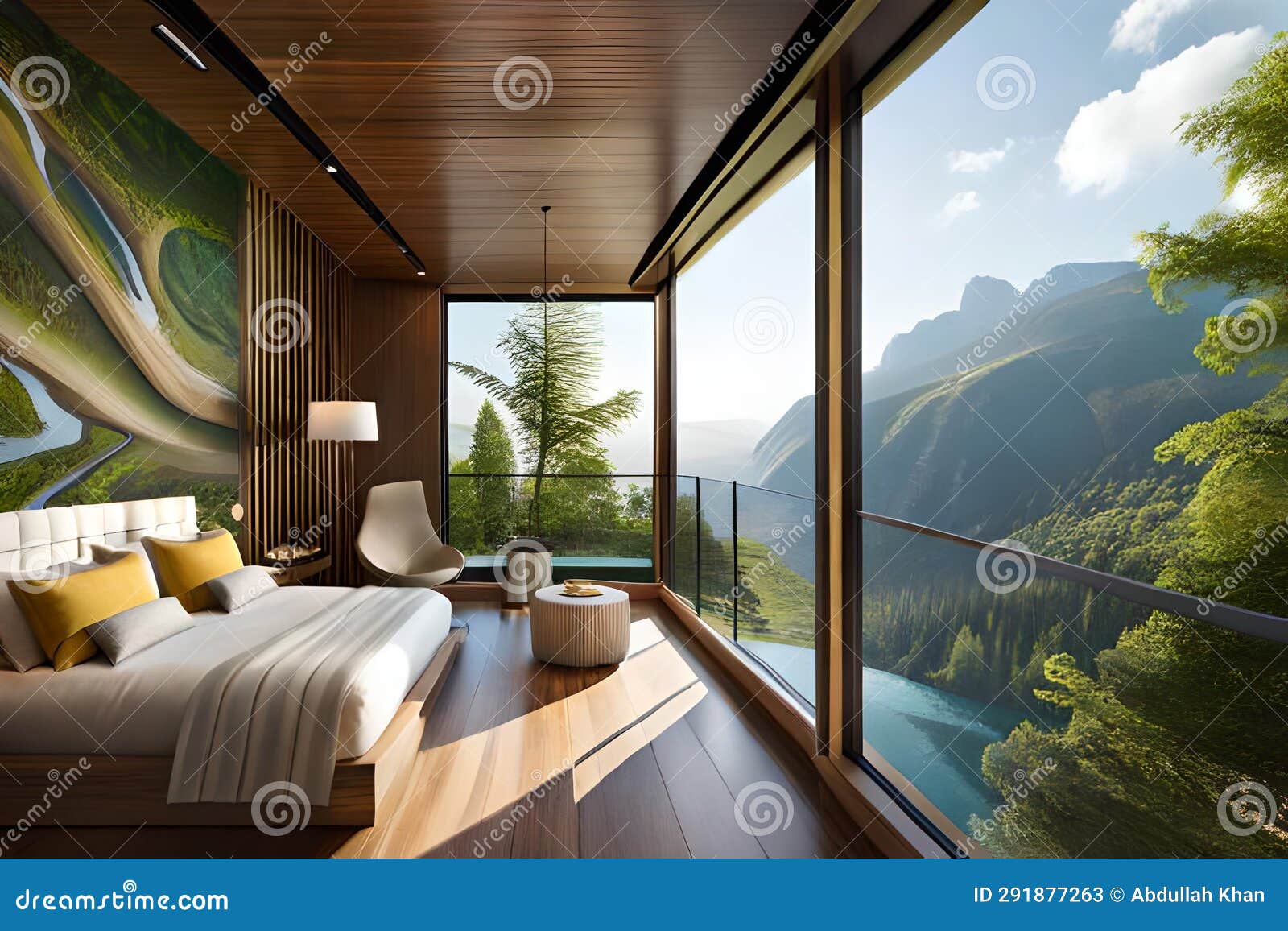 Cozy Cabin Bedroom With A Window View Of Falling Royalty-Free Stock ...