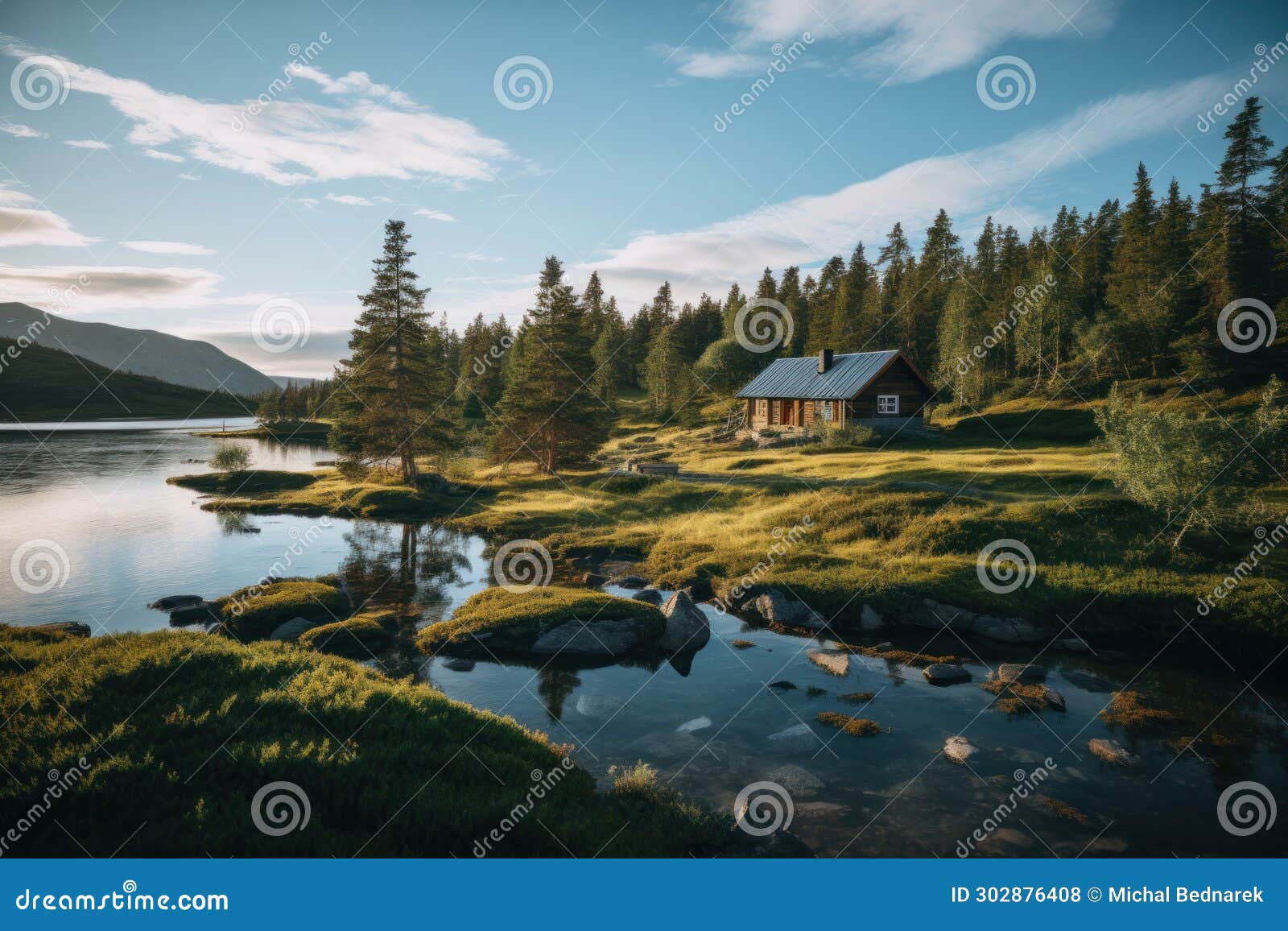 Cozy Cabin by Calm Lake in Lush Green Forest Stock Illustration ... Cozy Cabin by Calm Lake in Lush Green Forest Stock Illustration ...