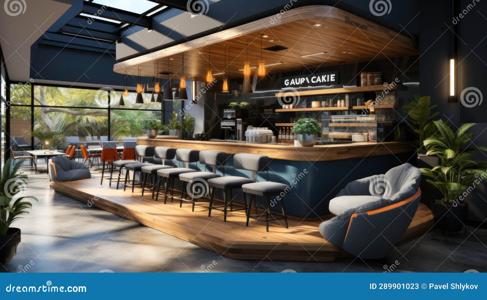 Cozy Cafe Interior with Sofas and Tables for Quick Lunch, Angle View ...