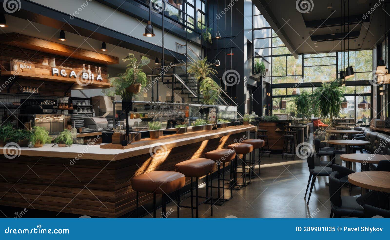 Cozy Cafe Interior with Sofas and Tables for Quick Lunch, Angle View ...