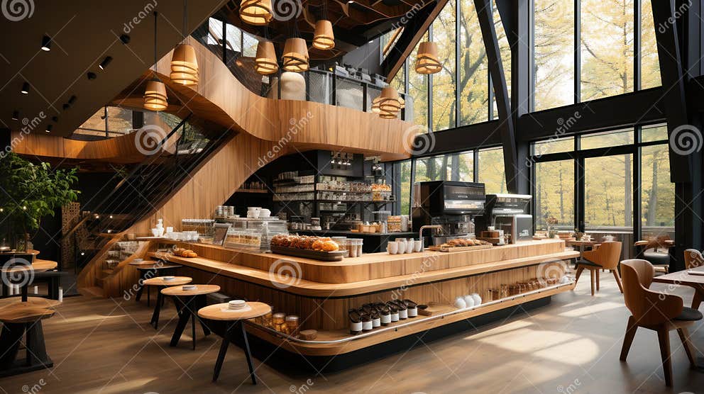 Cozy Cafe Interior with Sofas and Tables for Quick Lunch, Angle View ...