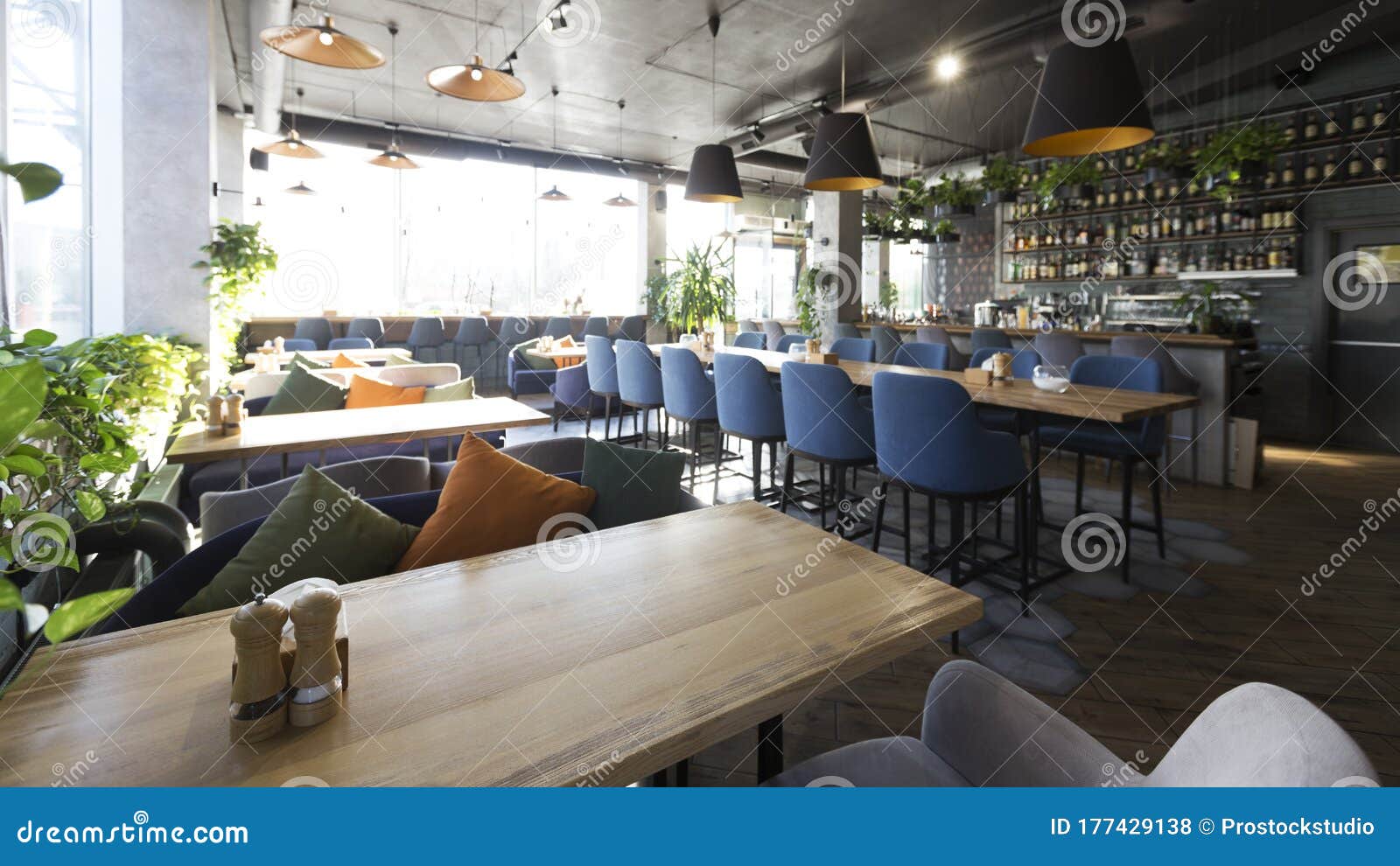 Cozy Cafe Interior with Sofas and Tables for Quick Lunch Stock Photo ...