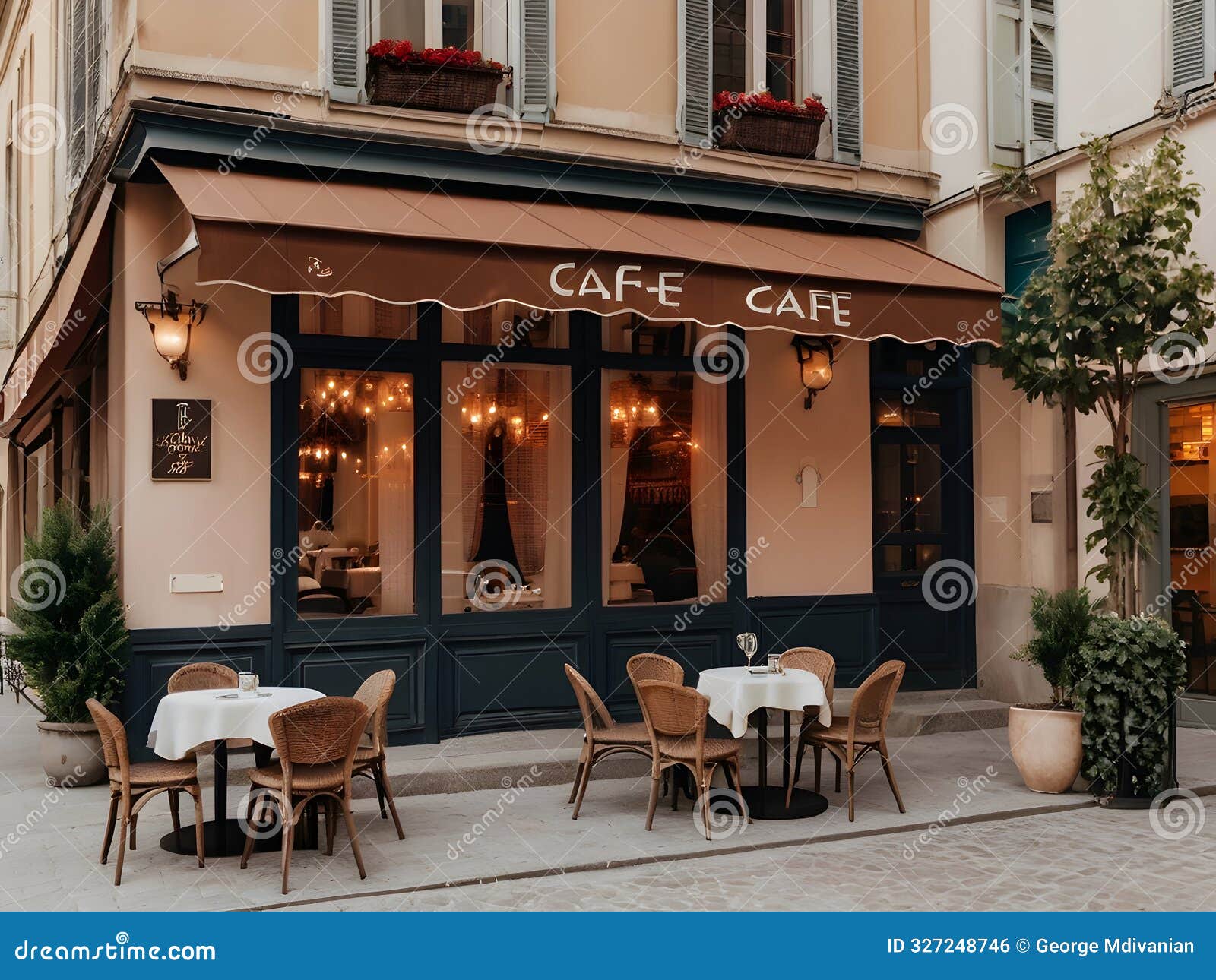 Cozy Cafe View in French Style Stock Illustration - Illustration of ...