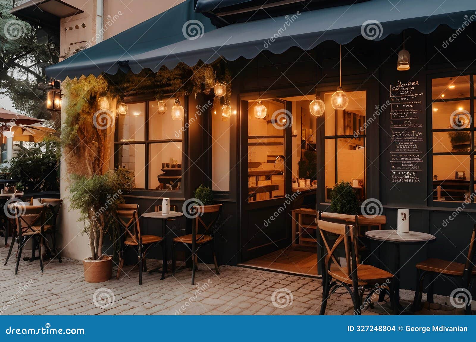 Cozy Cafe View in French Style Stock Illustration - Illustration of ...