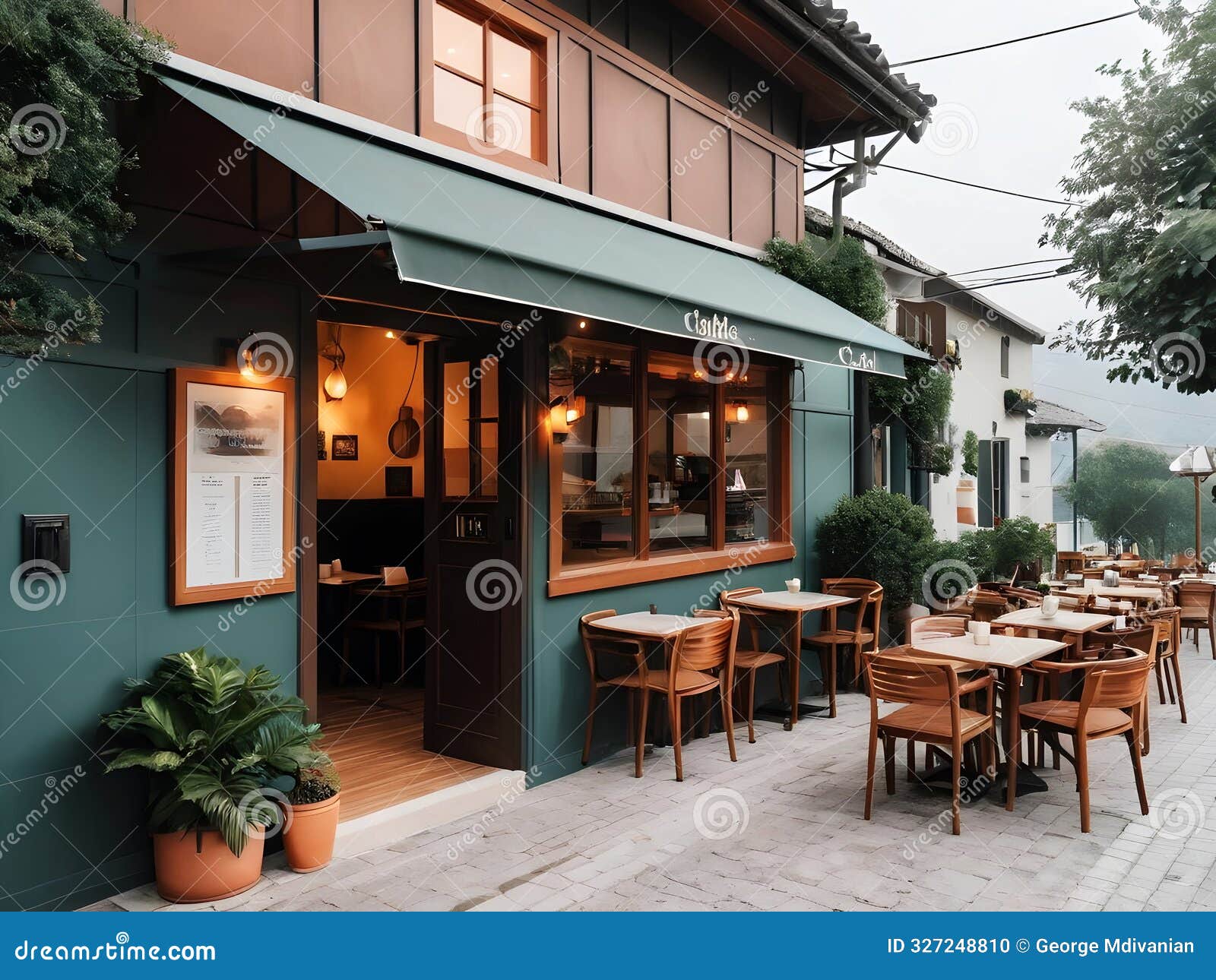 Cozy Cafe View in French Style Stock Illustration - Illustration of ...