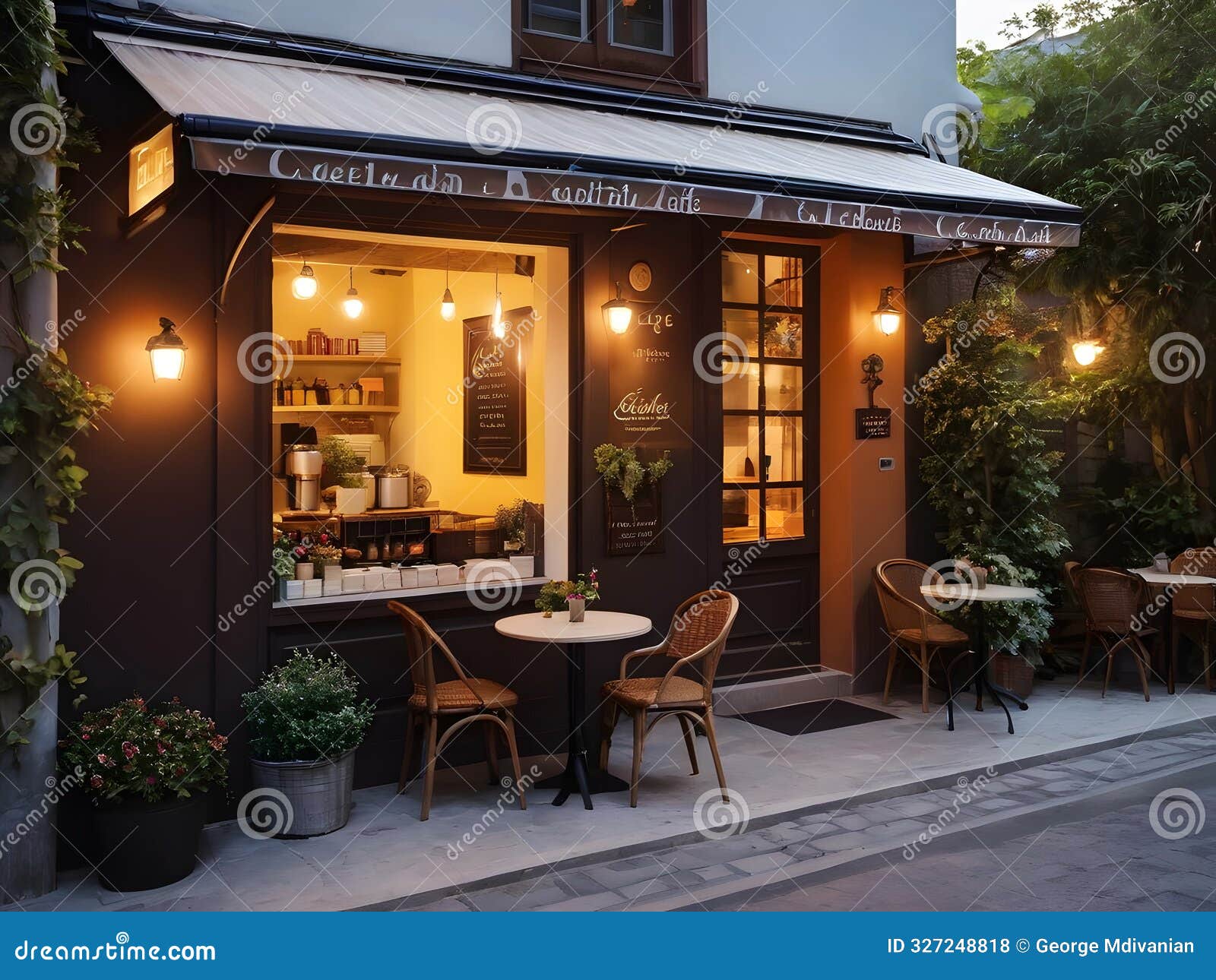 Cozy Cafe View in French Style Stock Illustration - Illustration of ...