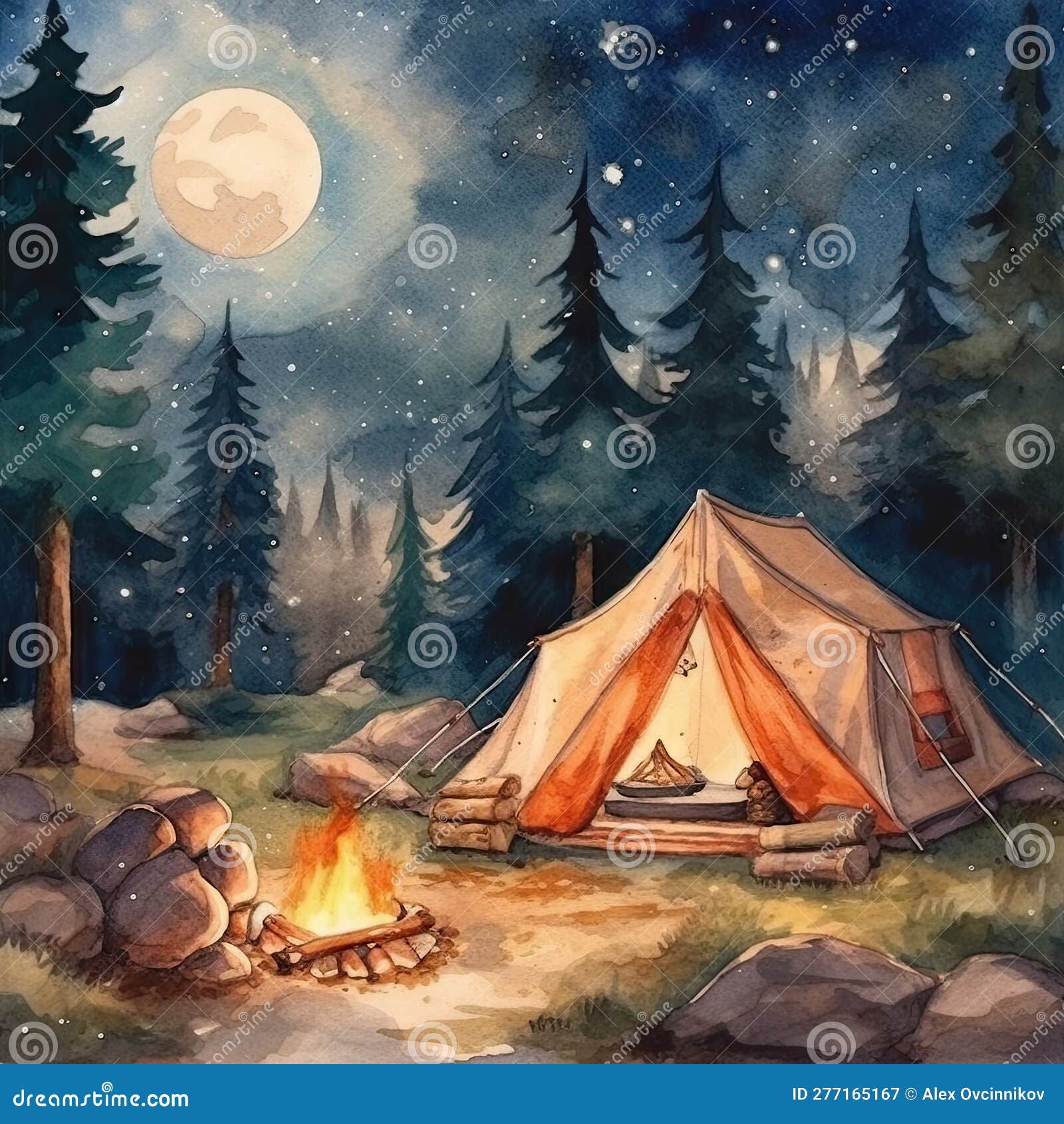 Cozy Campfire Under Starry Night Sky. Perfect for Travelers Stock ...