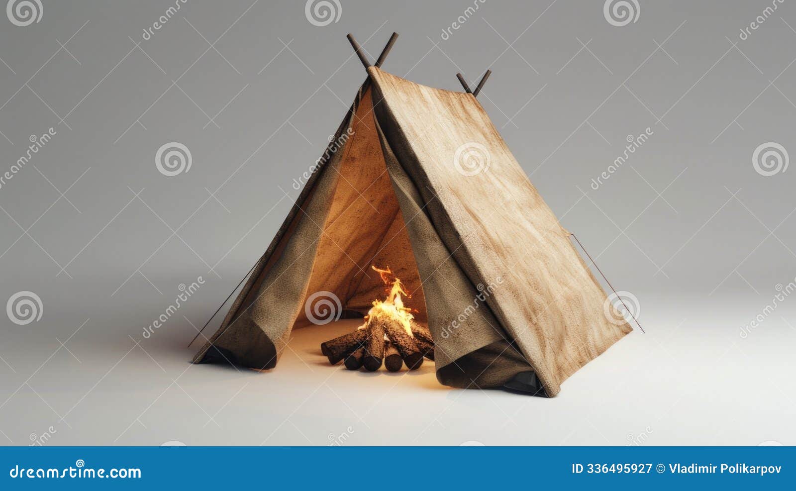 Cozy Camping Scene with a Tent and a Fire Burning Inside Stock Image ...