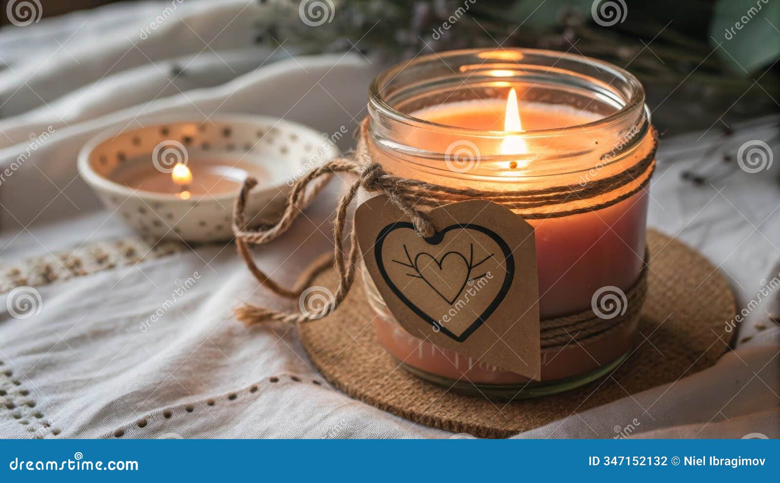 Cozy Candlelight Ambiance with Heart Tag on Rustic Jar and Warm Glow ...