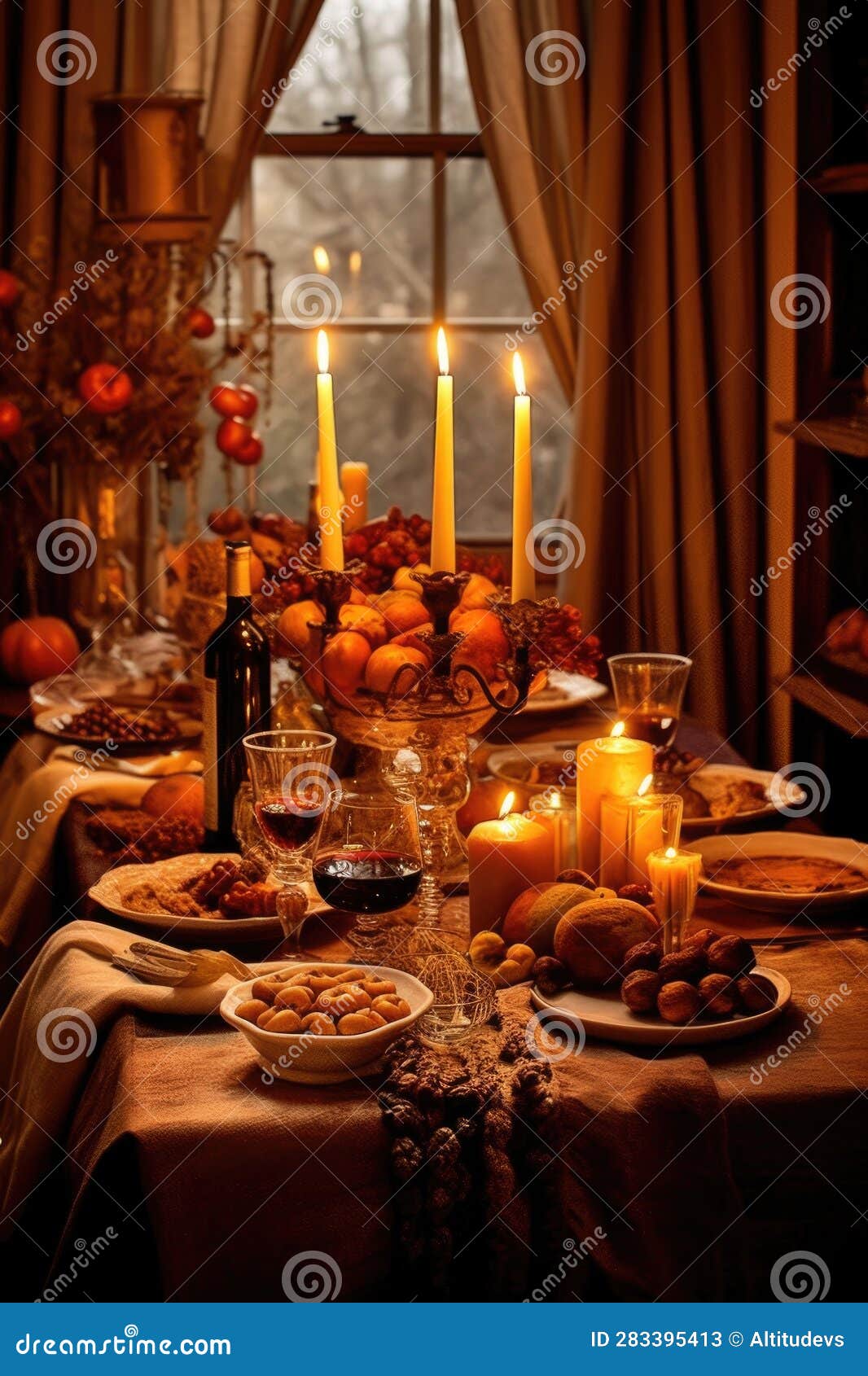 Cozy Candlelit Table Setting for Thanksgiving Dinner Stock Image ...