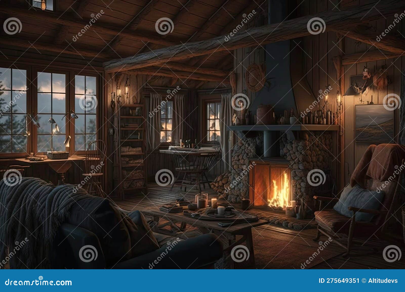 Cozy Chalet with Roaring Fire and Comfy Seating for Reading or Watching ...
