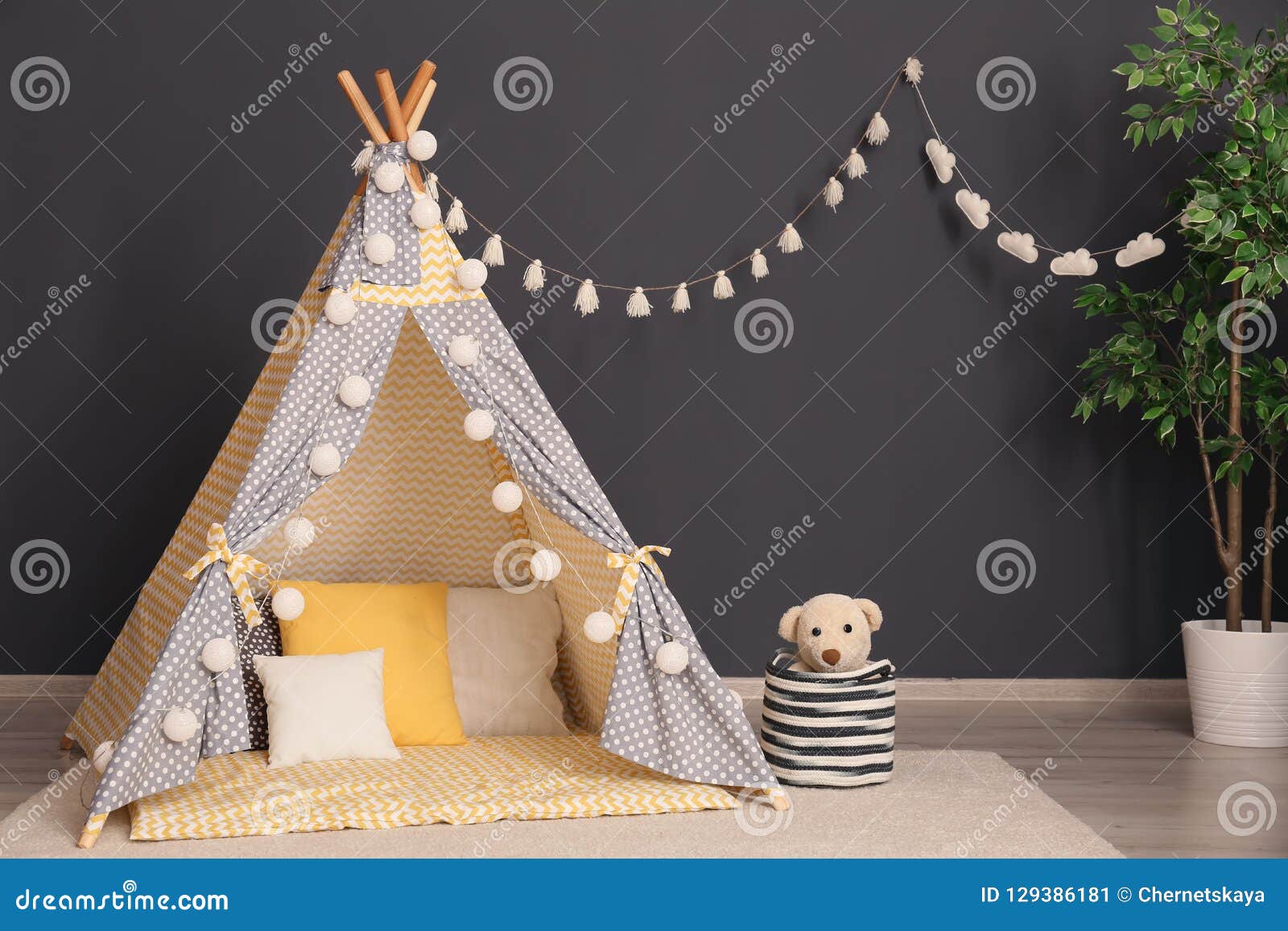 Cozy child`s room interior stock image. Image of black - 129386181