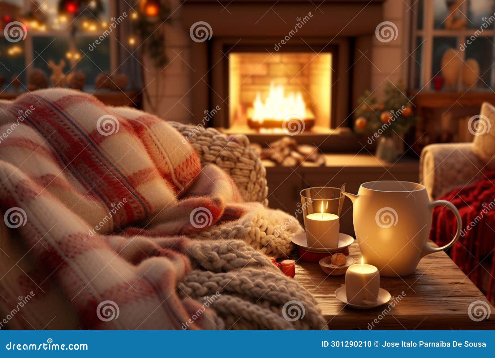 Cozy Christmas Scenes with People Enjoying Hot Stock Illustration ...