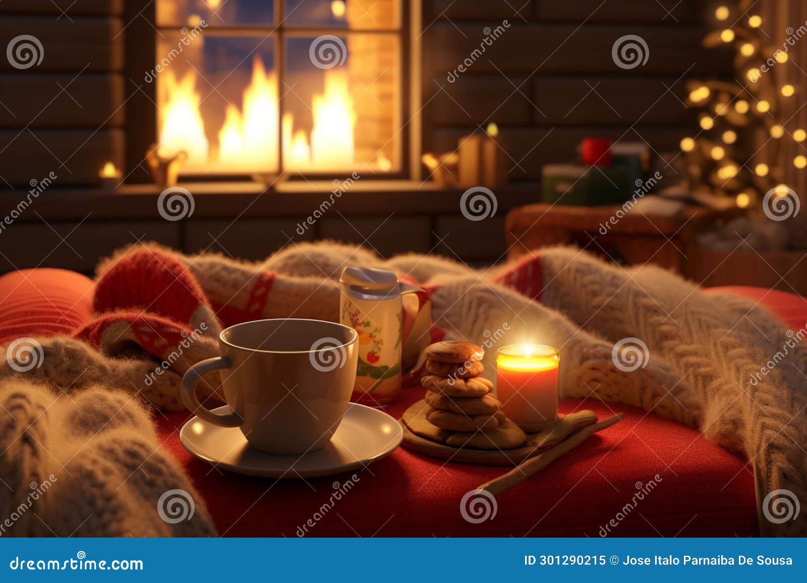 Cozy Christmas Scenes with People Enjoying Hot Stock Illustration ...