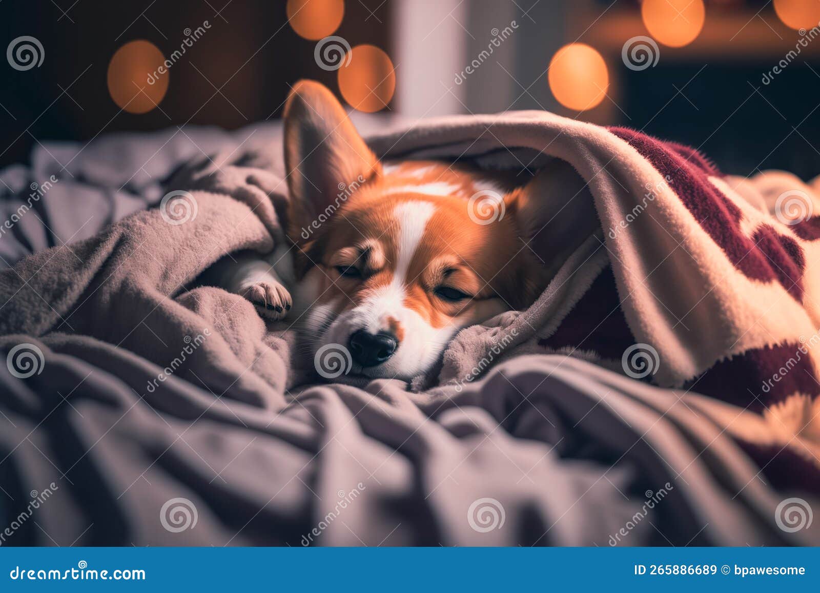 Cozy Corgi Puppy Sleeping Under Blankets, Generative AI Stock ...