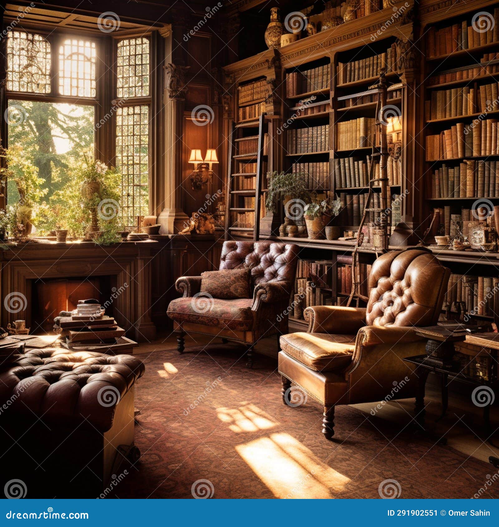 Cozy Corners and Classic Tales: Rustic Library Interior Stock Image ...