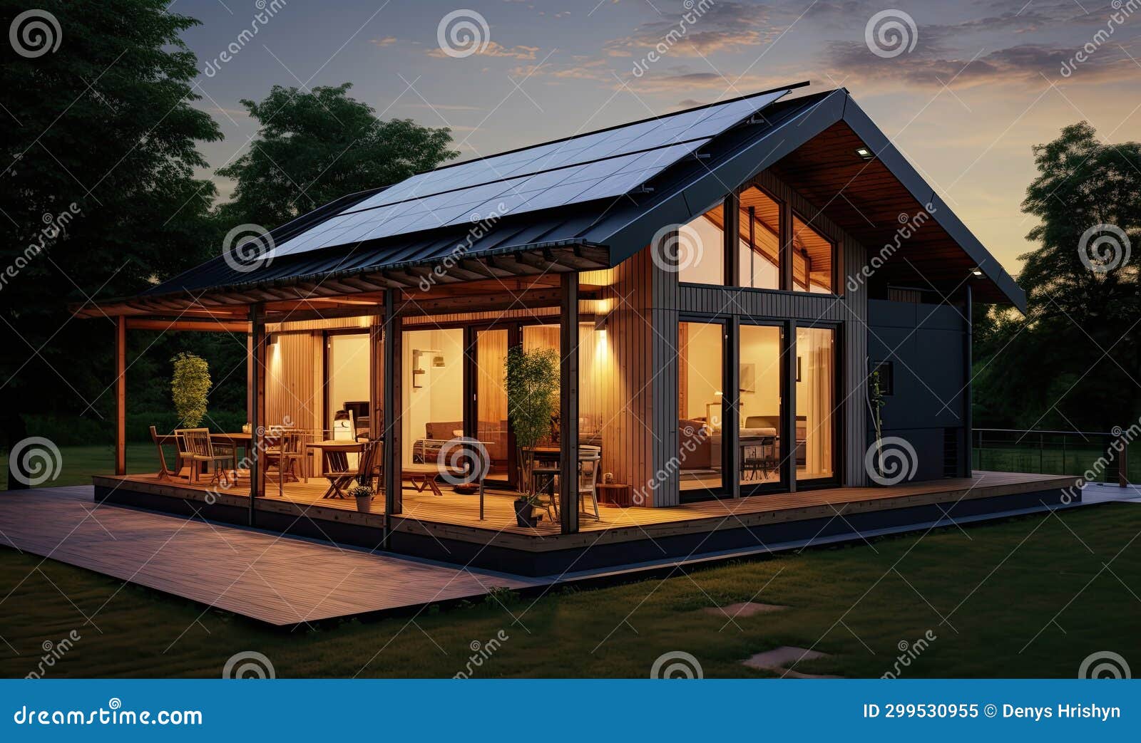 A Cozy Cottage Powered by the Sun Stock Illustration - Illustration of ...