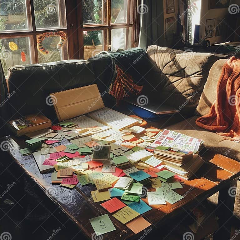 Cozy Couch with a Table and Colorful Sticky Notes for Creative Ideas ...